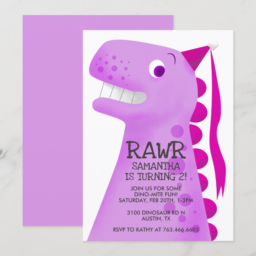 Pink Dinosaur Princess Birthday Party Invitation | Zazzle