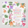 Pink Dinosaur Three Rex GIRL Birthday Invitation | Zazzle