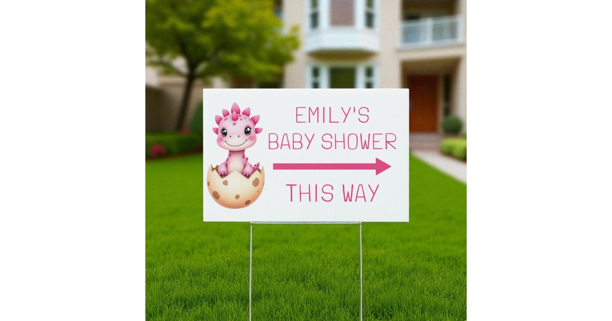Pink Directional Dinosaur Baby Shower Arrow Sign | Zazzle
