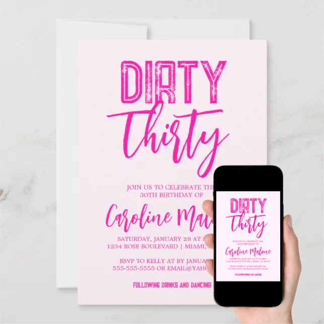 Pink Dirty Thirty Birthday Invitation | Zazzle