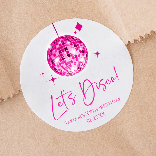 Pink Disco Ball Let's Disco Birthday Party Classic Round Sticker | Zazzle