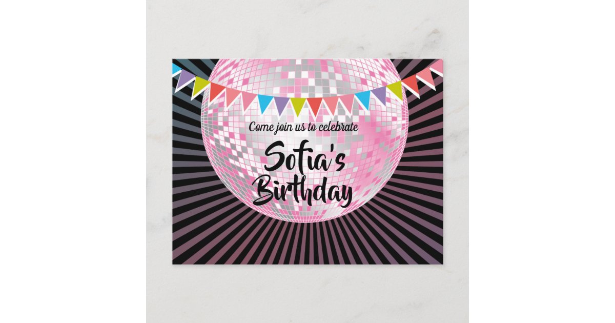 pink disco ball Postcard invitation | Zazzle