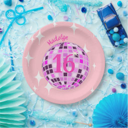 Pink Disco Ball Sweet Sixteen 16th Birthday Paper Plates | Zazzle