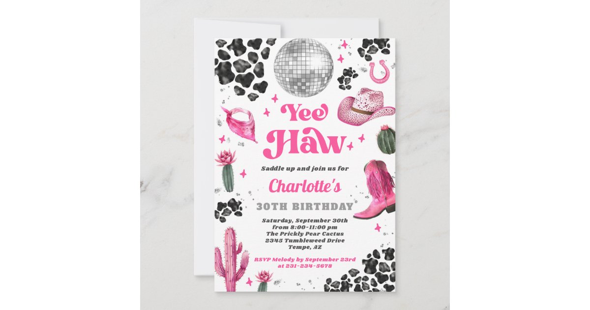 Pink Disco Cowgirl Birthday Invitation | Zazzle