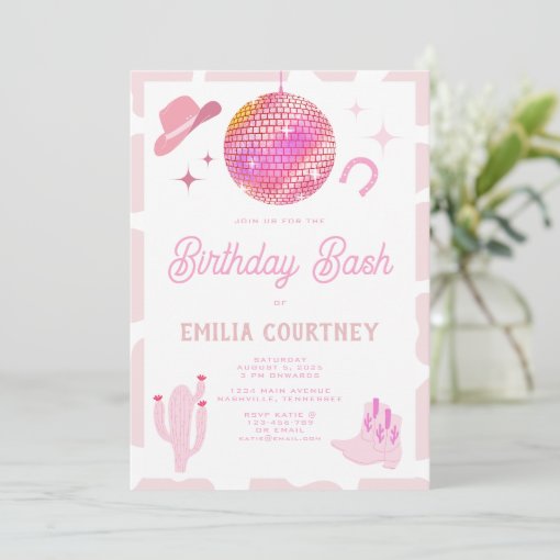 Pink Disco Cowgirl Western Rodeo Birthday Bash Invitation | Zazzle