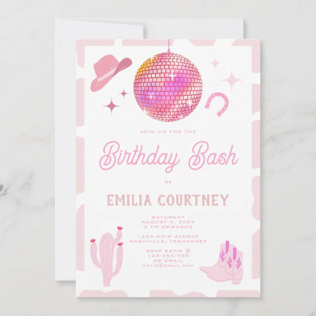 Pink Disco Cowgirl Western Rodeo Birthday Bash Invitation | Zazzle