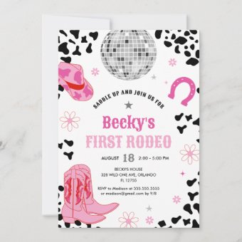 Pink Disco First Rodeo Wild West Girl 1st Birthday Invitation | Zazzle