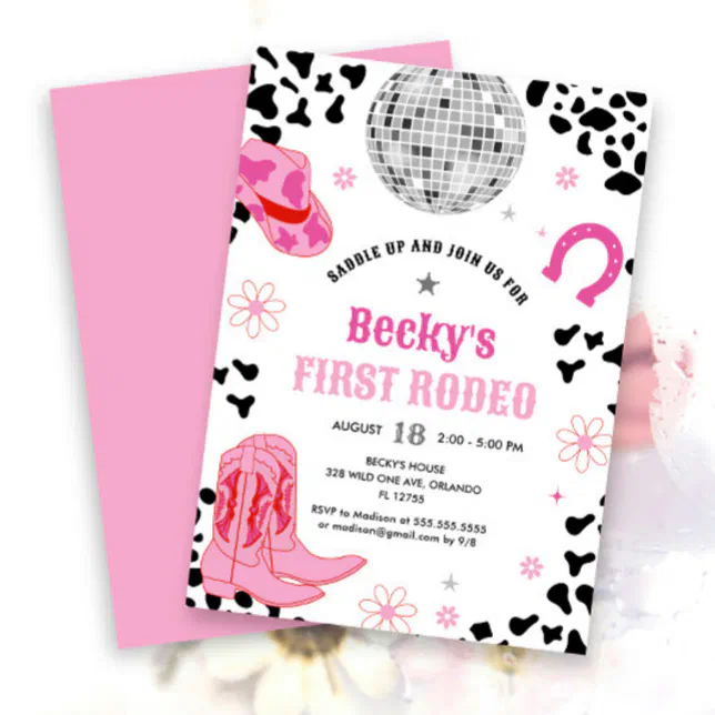 Pink Disco First Rodeo Wild West Girl 1st Birthday Invitation | Zazzle