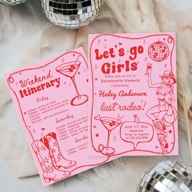 Pink Disco Rodeo Cowgirl Bachelorette Weekend Invitation | Zazzle