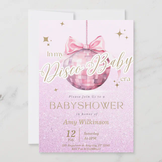 Pink Discoball Babyshower Invitation TS | Zazzle
