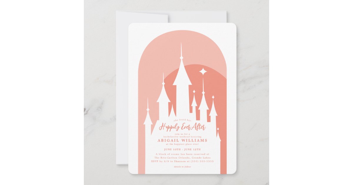 Pink Disney Princess Castle Bachelorette Party Invitation | Zazzle