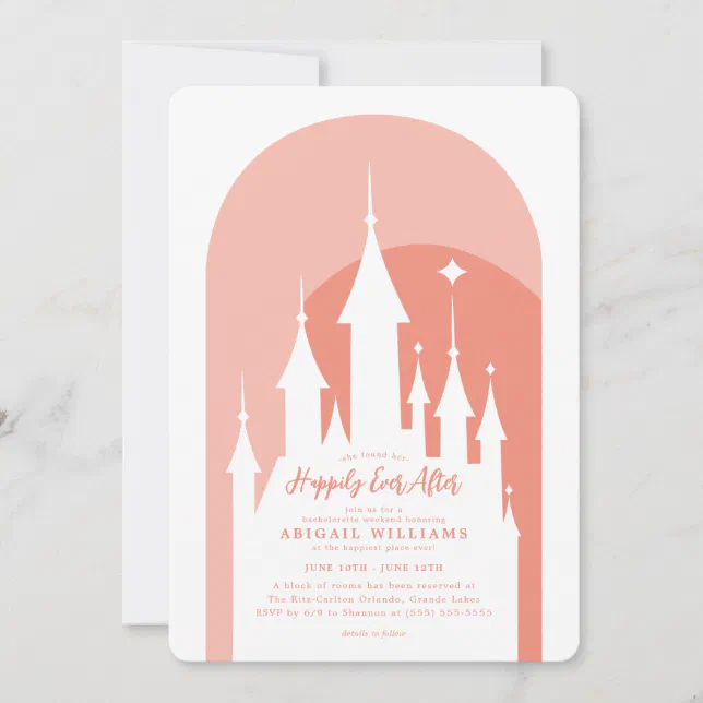 Pink Disney Princess Castle Bachelorette Party Invitation | Zazzle