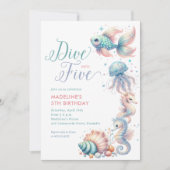 Pink Dive Into Five Mermaid 5th Birthday Invitation | Zazzle