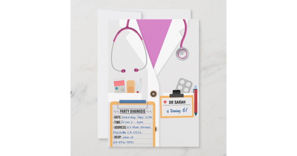 Pink Doctor Scrubs Birthday Party Invitation | Zazzle