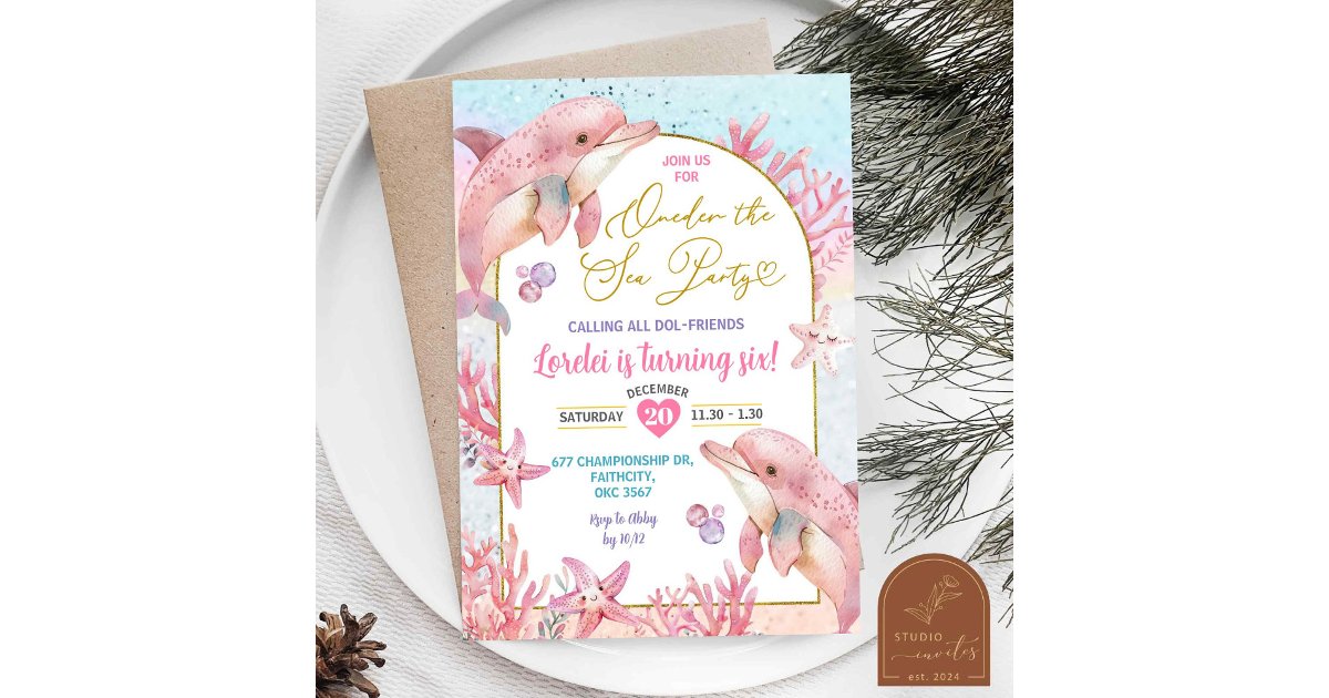 Pink Dolphins Sea Party First Birthday Girl Invitation | Zazzle