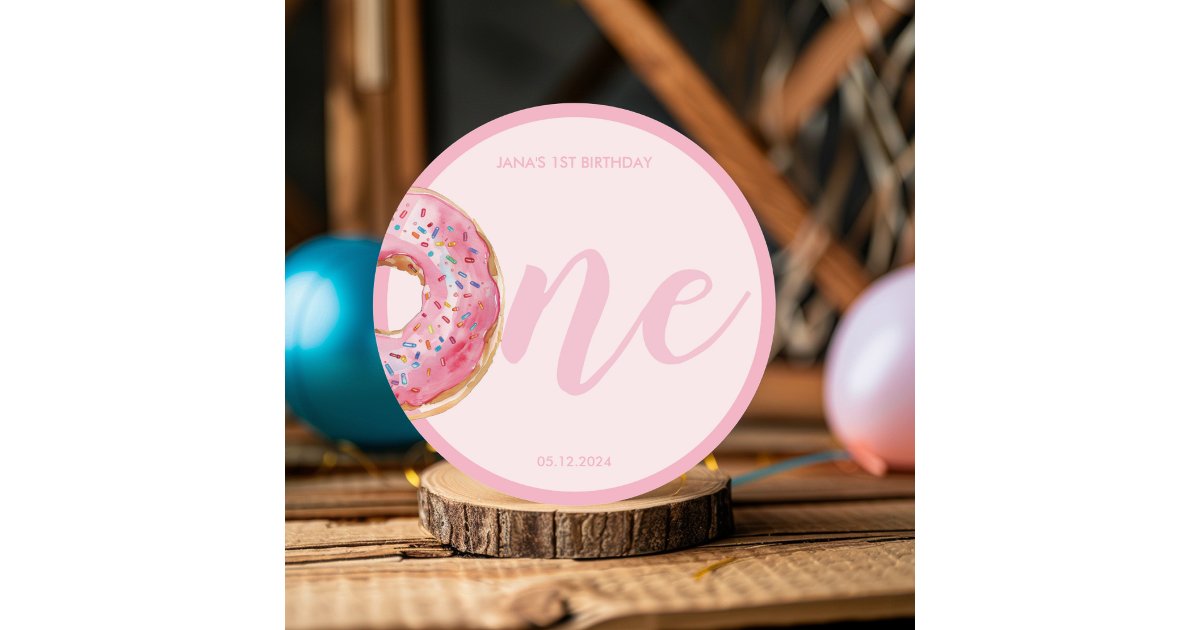 Pink Donut Birthday Classic Round Sticker | Zazzle