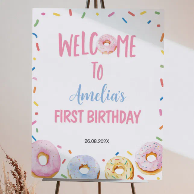 Pink Donut Birthday Party Welcome Sign | Zazzle