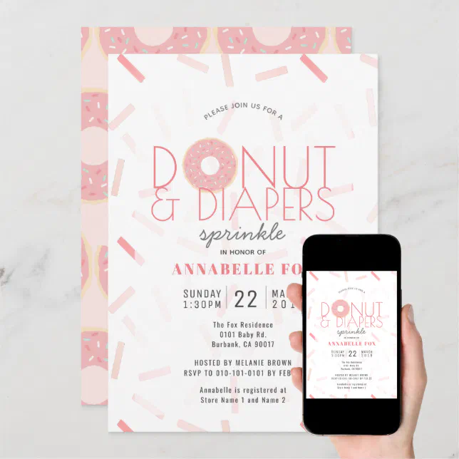 Pink Donut & Diapers Sprinkle Baby Shower Invitation | Zazzle
