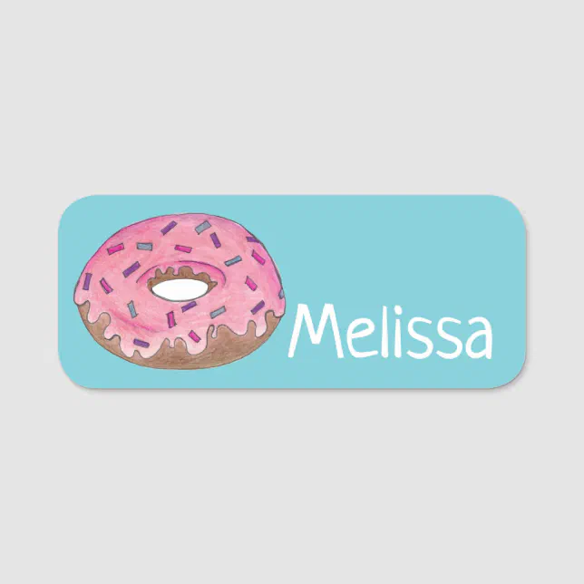 Pink Donut Doughnut Sprinkles Junk Food Pastry Name Tag | Zazzle