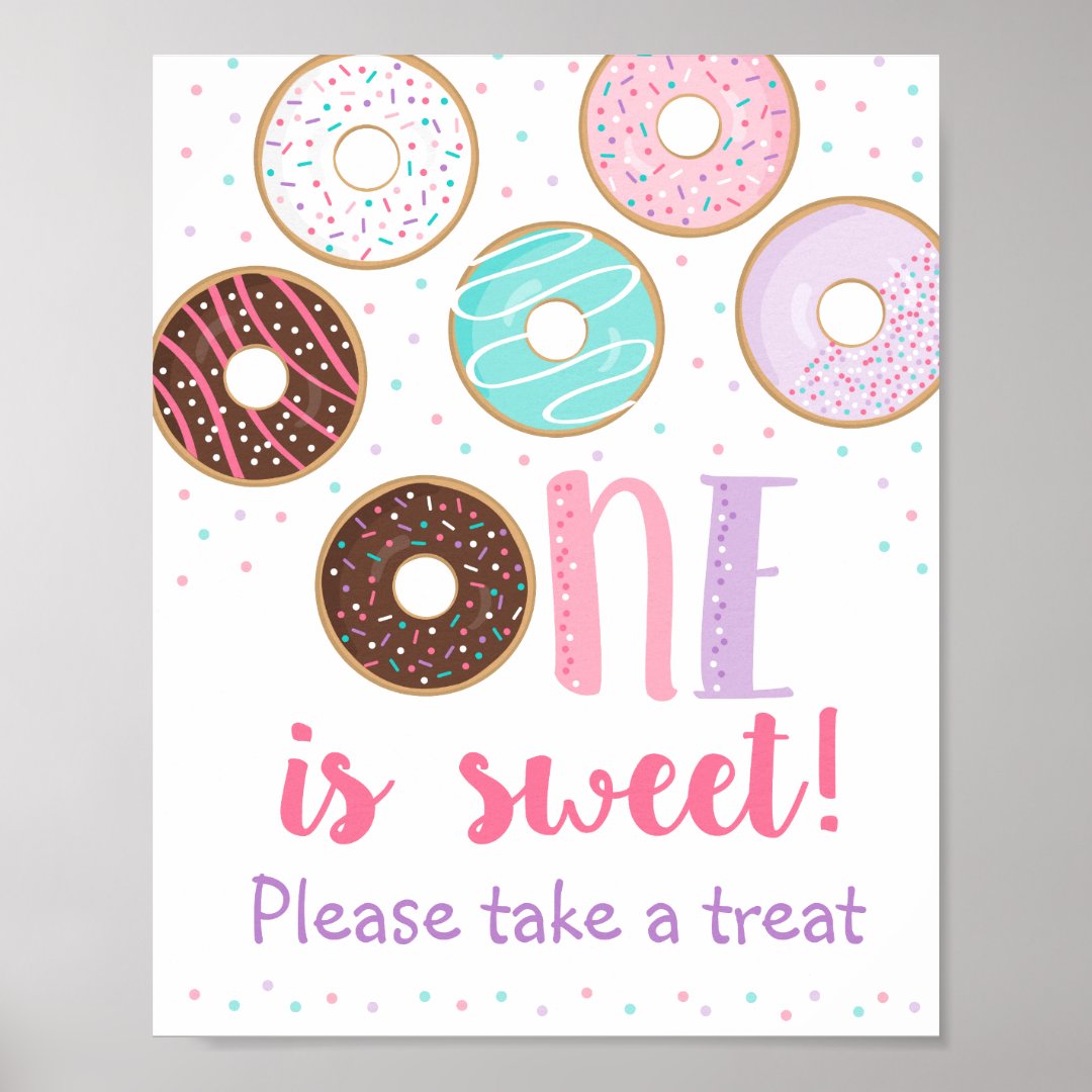 Pink Donut One Is Sweet Birthday Treat Sign | Zazzle