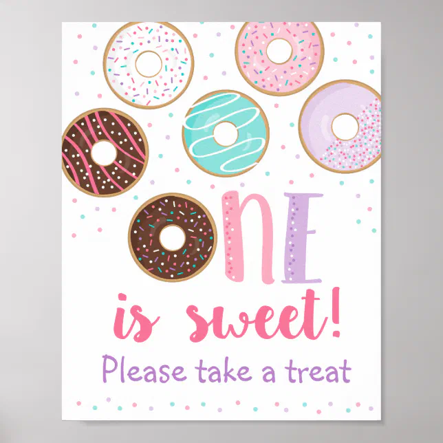 Pink Donut One Is Sweet Birthday Treat Sign | Zazzle
