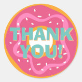 Pink Donut Party Thank You Classic Round Sticker | Zazzle