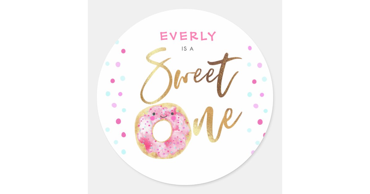 Pink Donut Sweet One Girls Birthday Party Classic Round Sticker | Zazzle