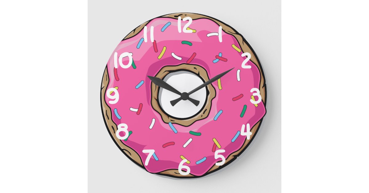 Pink Donut with Sprinkles Large Clock | Zazzle