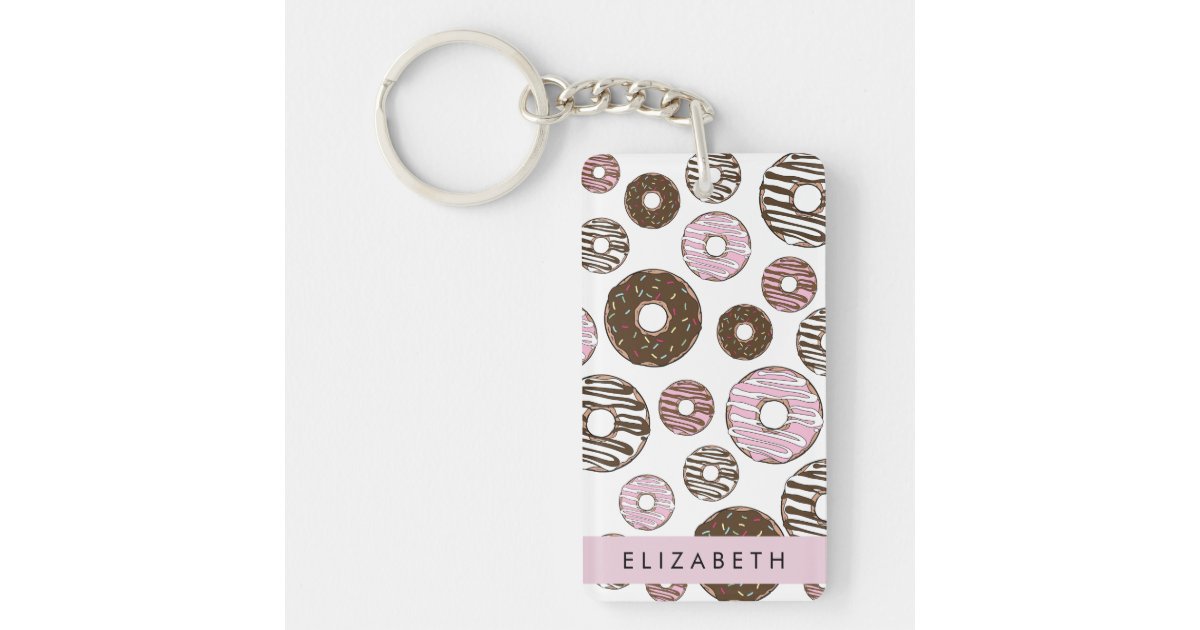 Pink Donuts, Brown Donuts, Sprinkles, Your Name Keychain | Zazzle