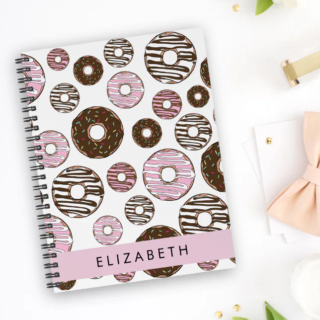 Pink Donuts, Brown Donuts, Sprinkles, Your Name Notebook | Zazzle