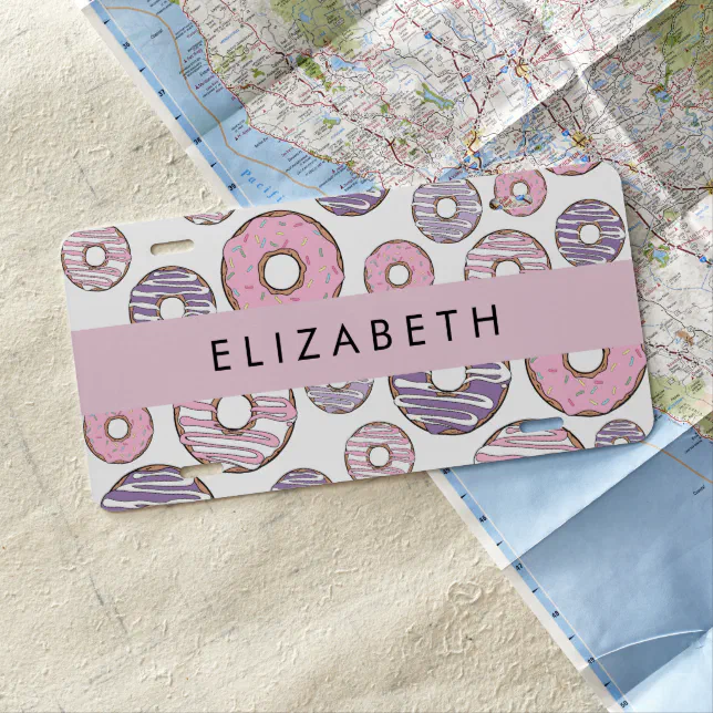 Pink Donuts, Purple Donuts, Sprinkles, Your Name License Plate | Zazzle