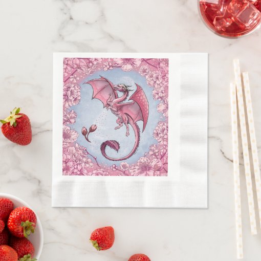 Pink Dragon of Spring Nature Fantasy Art Paper Napkins | Zazzle