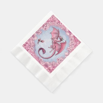 Pink Dragon of Spring Nature Fantasy Art Paper Napkins | Zazzle