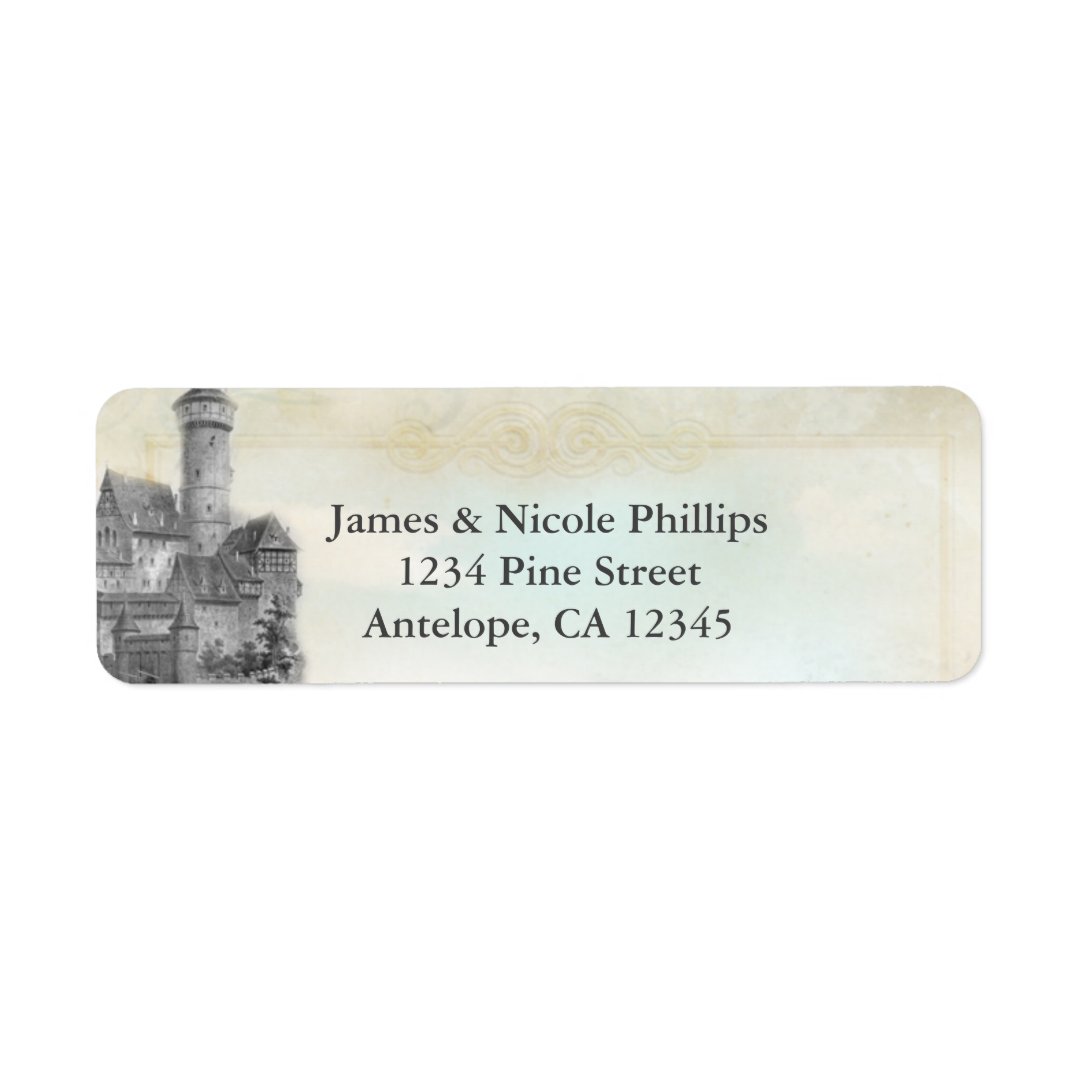 Pink Dreamy Fairy Tale Castle Storybook Wedding Label | Zazzle