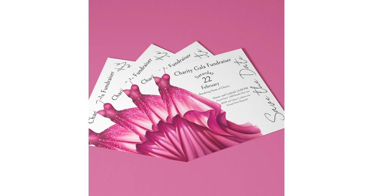Pink Dress Chairty Ball Gala Event Invitation | Zazzle