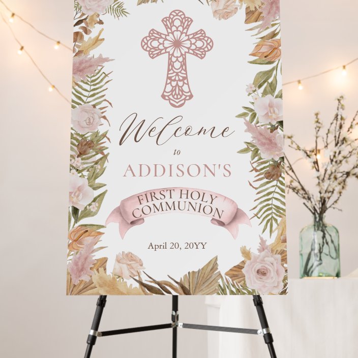 Pink Dried Floral Girl First Holy Communion Foam Board | Zazzle.com