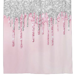 Pink Drip Dripping Silver Magenta GLITTER AP7 Shower Curtain | Zazzle