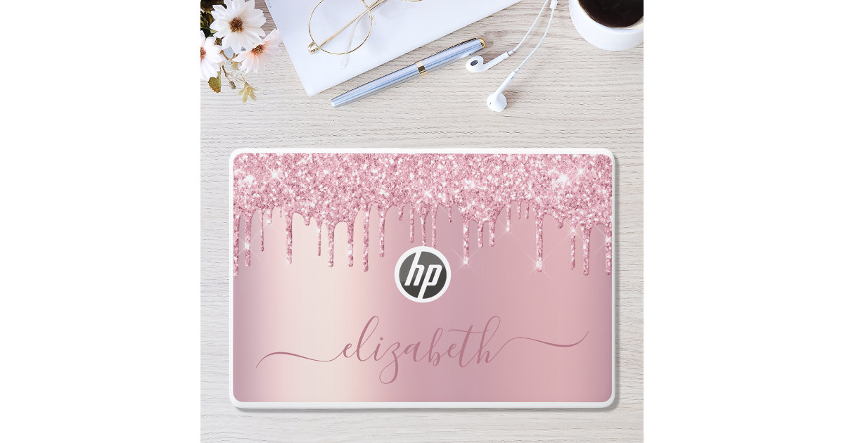 Pink Dripping Glitter Personalized HP Laptop Skin | Zazzle