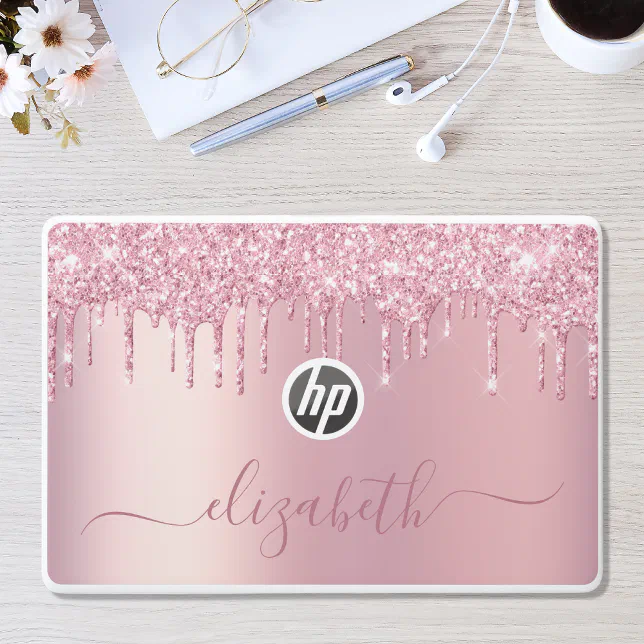 Pink Dripping Glitter Personalized HP Laptop Skin | Zazzle
