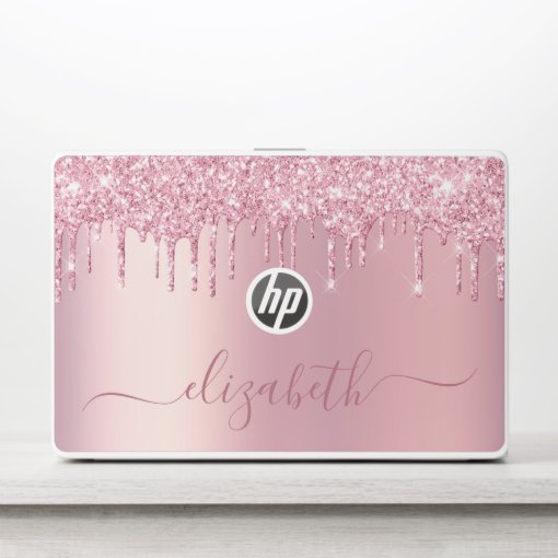 Pink Dripping Glitter Personalized HP Laptop Skin | Zazzle