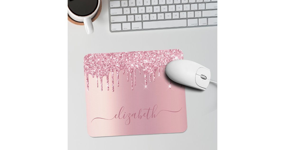 Pink Dripping Glitter Personalized Mouse Pad | Zazzle