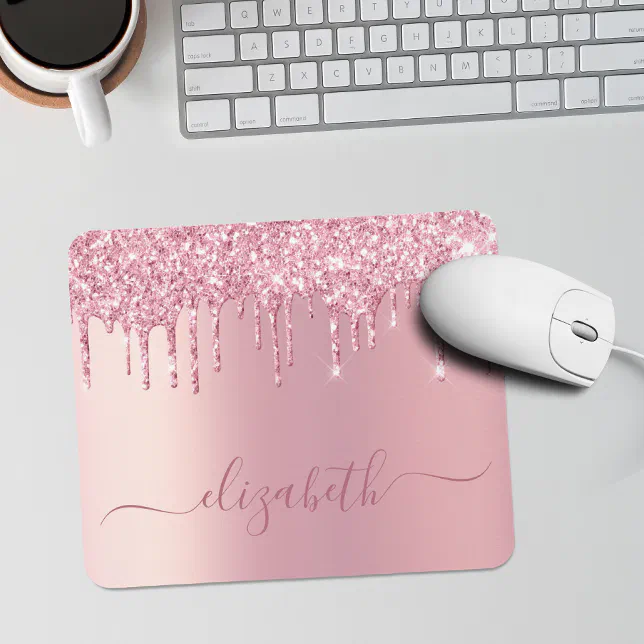Pink Dripping Glitter Personalized Mouse Pad | Zazzle