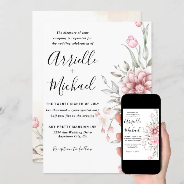 Pink Dusty Rose Greenery Wedding Invitation | Zazzle Pink Dusty Rose Greenery Wedding Invitation | Zazzle