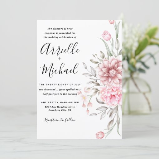 Pink Dusty Rose Greenery Wedding Invitation | Zazzle Pink Dusty Rose Greenery Wedding Invitation | Zazzle