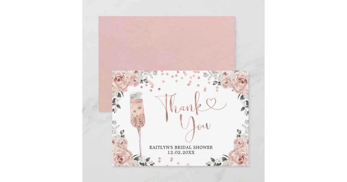 Pink Dusty Rose Petals and Prosecco Thank You Card | Zazzle