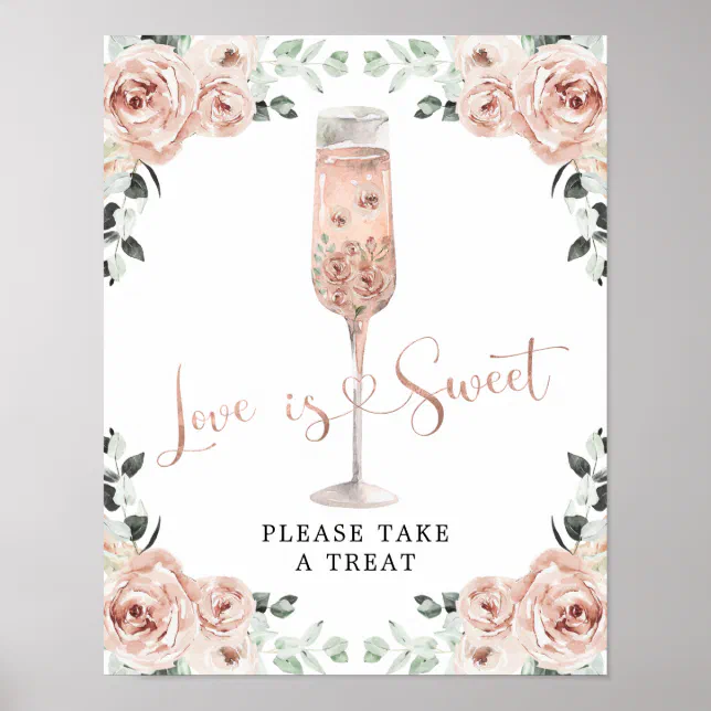 Pink Dusty Rose Petals Prosecco Love is Sweet Poster | Zazzle