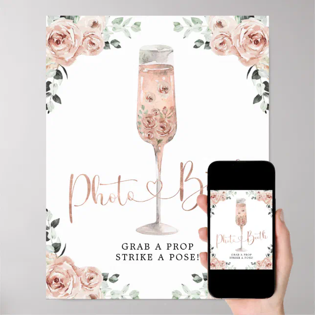 Pink Dusty Rose Petals Prosecco Photo Booth Sign | Zazzle