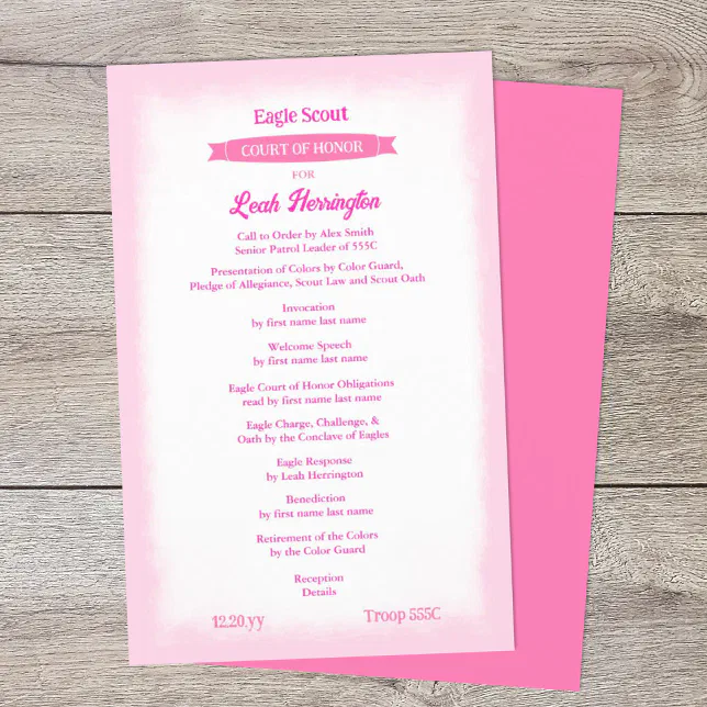 Pink Eagle Court of Honor Ceremony Program Flyer | Zazzle