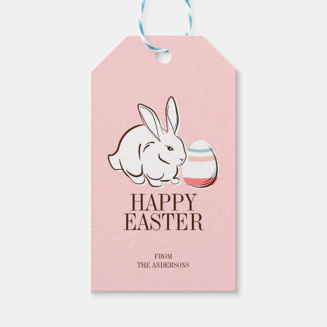 Pink Easter Bunny and Egg Happy Easter Gift Tag | Zazzle