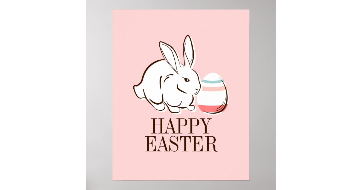 Pink Easter Bunny and Egg Happy Easter Poster | Zazzle